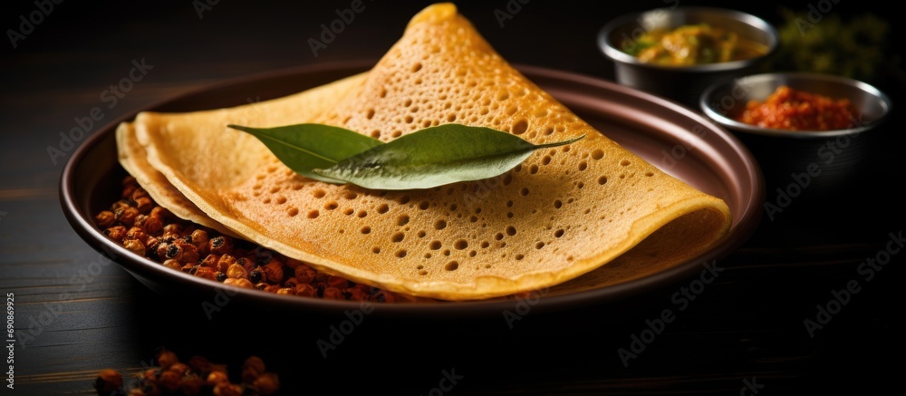 Spicy South Indian recipe with gunpowder called podi dosa. Stock Photo ...