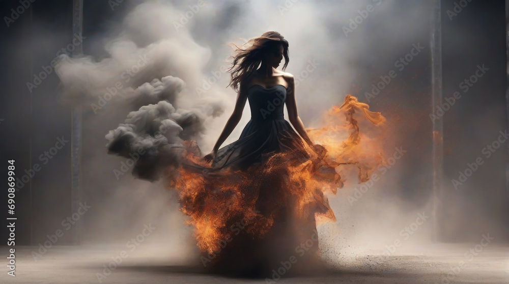 A modern abstract background with burst smoke with fire, in that fire a ...