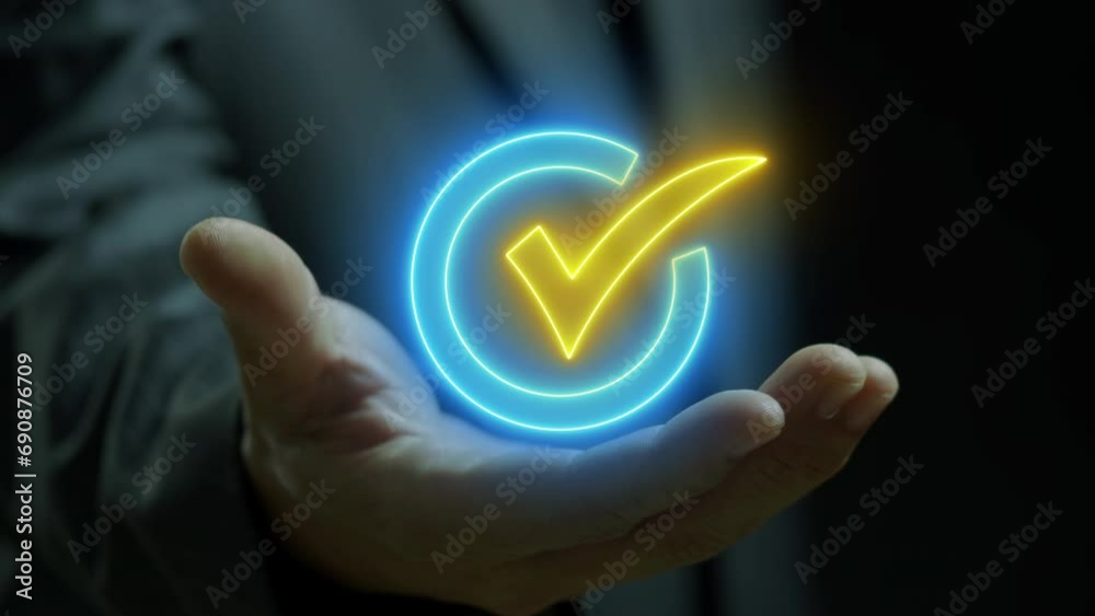 Businessman hand shows identity proofing icon for the security ...