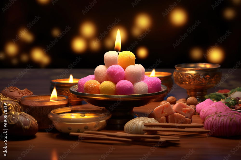 Delightful Diwali: Deepa lamps and sweets creating a festive atmosphere ...