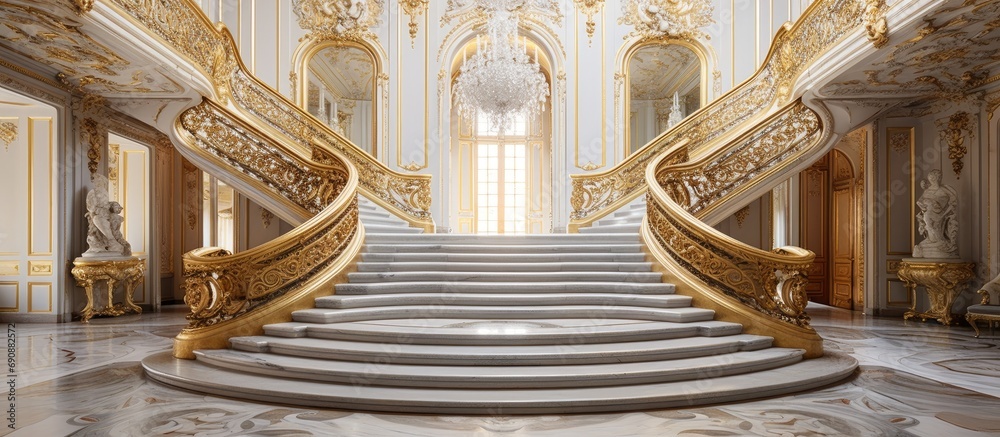 Opulent French mansion with gilded staircase. Stock Photo | Adobe Stock
