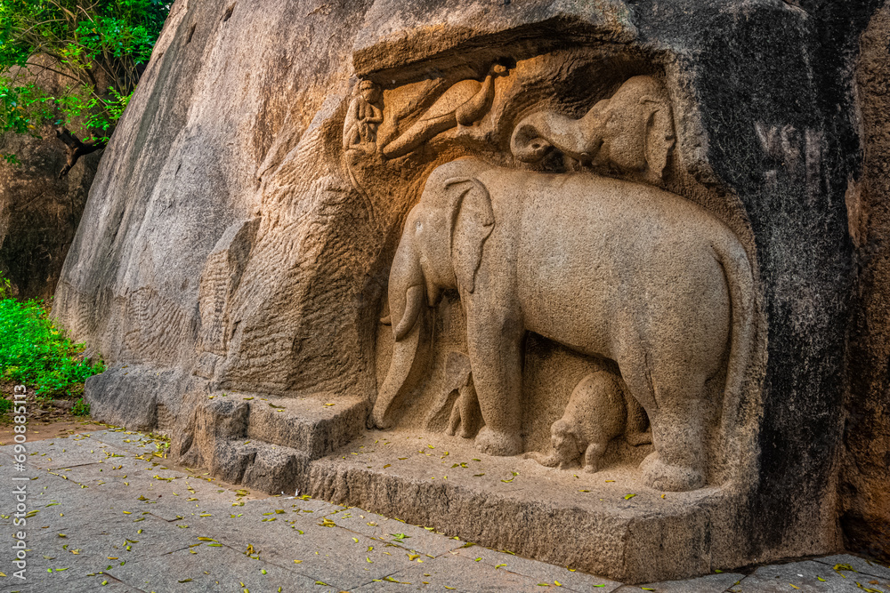 Single Elephant Statue Rock Carved near Thirumoorthi Cave Temple is ...