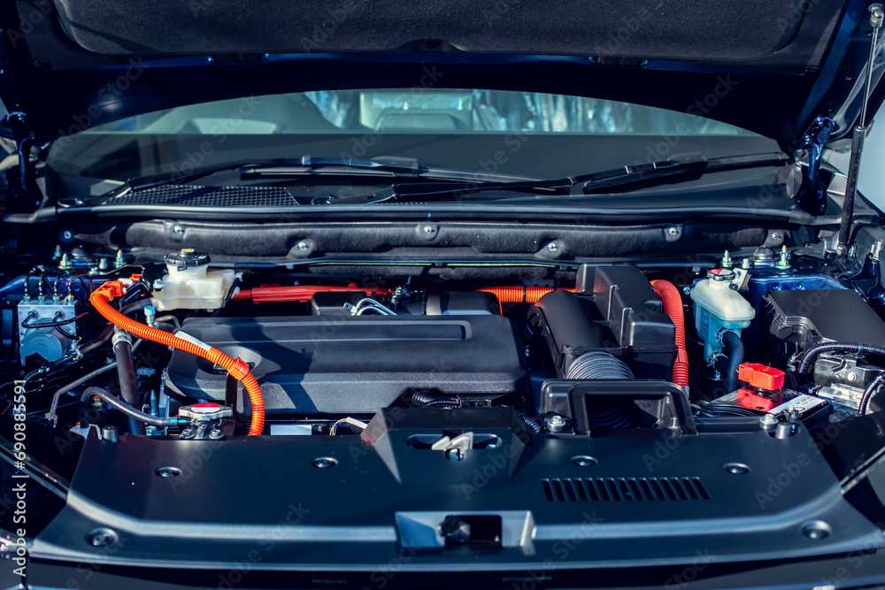 Selective focus to hybrid automotive industry part of modern new car ...