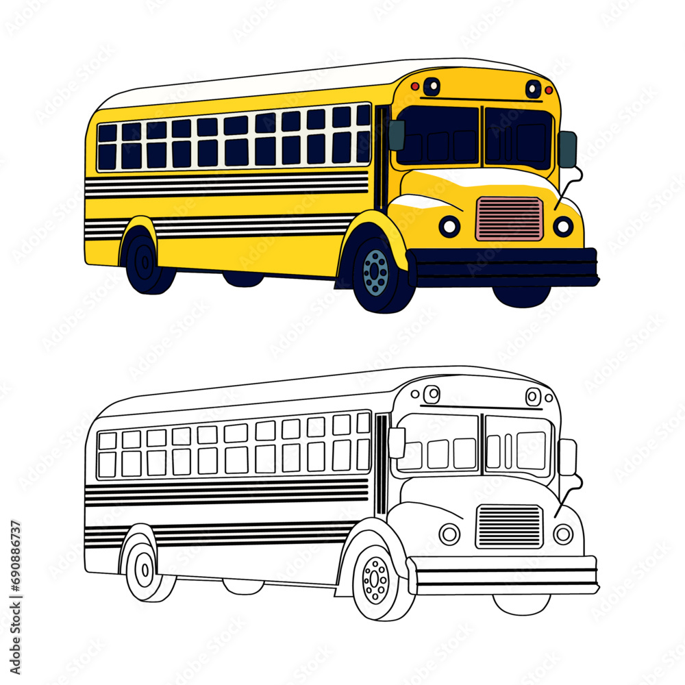 Minimalist School Bus Vector Graphic Stock Vector | Adobe Stock