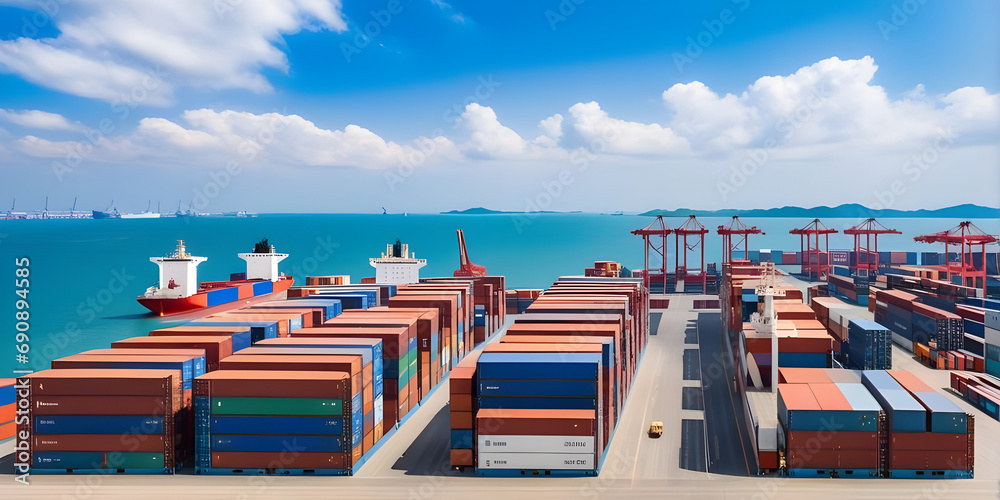 Logistic. container cargo ship loading cargo at industrial port. import ...