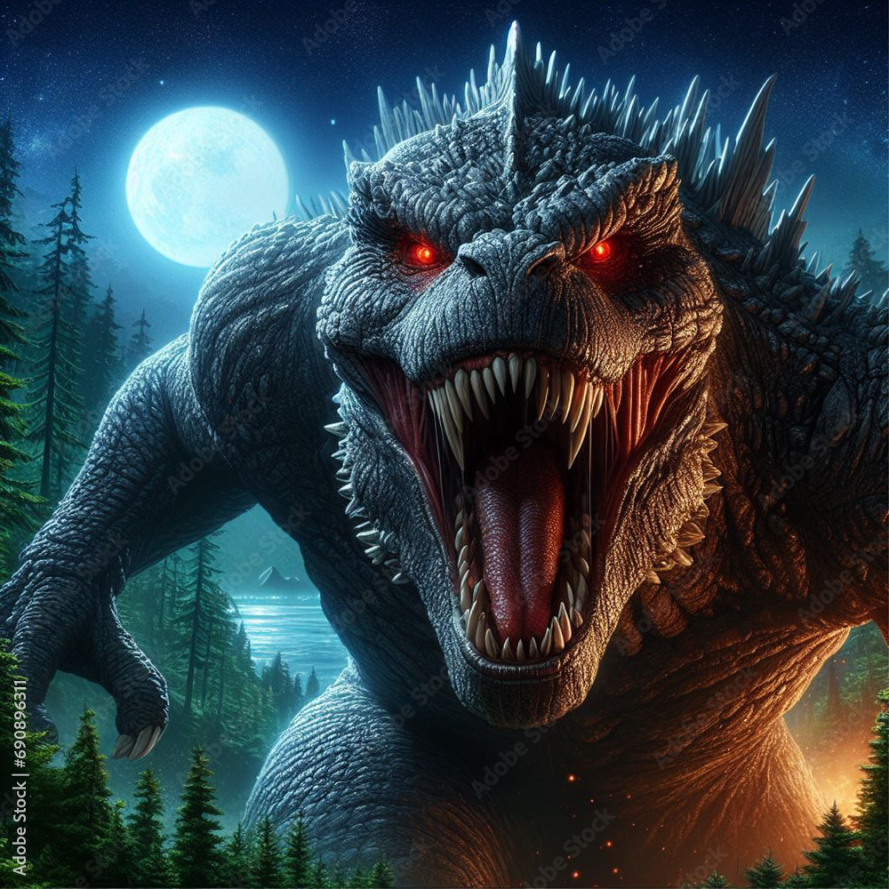 AI generates a realistic illustration of an angry Godzilla going on a ...