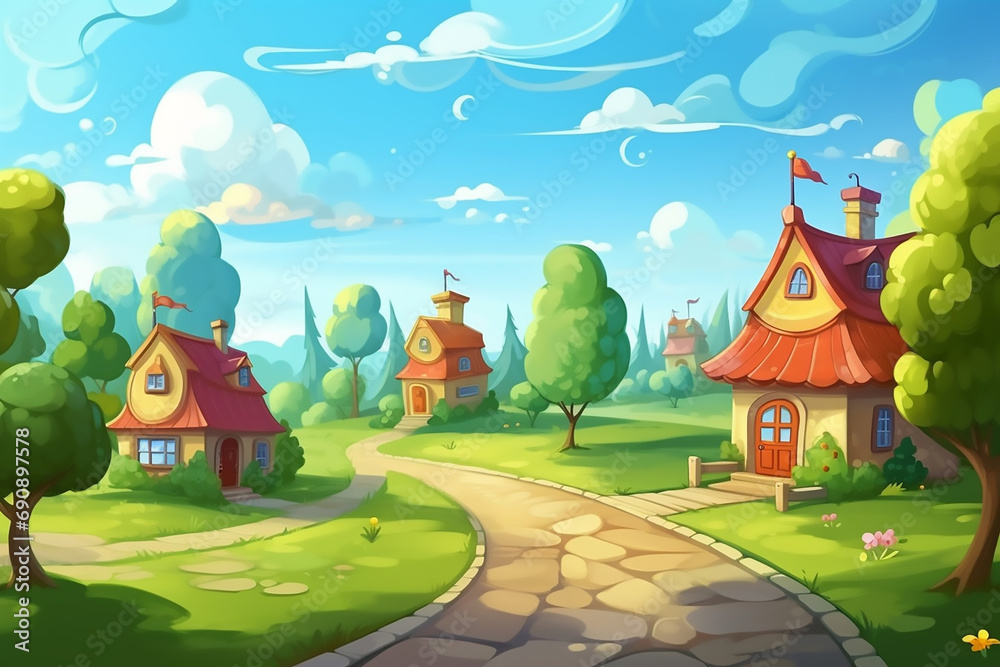 landscape house illustration cartoon home nature summer background ...