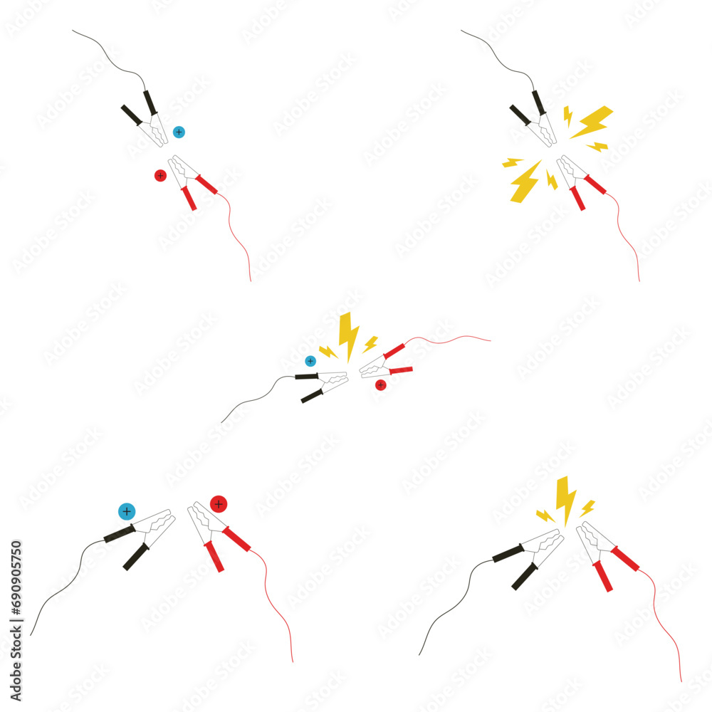 Cartoon jumper cable or jumper lead for car. Plus and minus poles ...