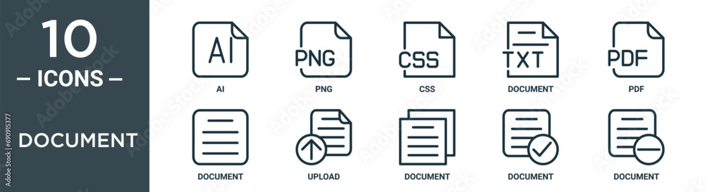 document outline icon set includes thin line ai, png, css, document ...