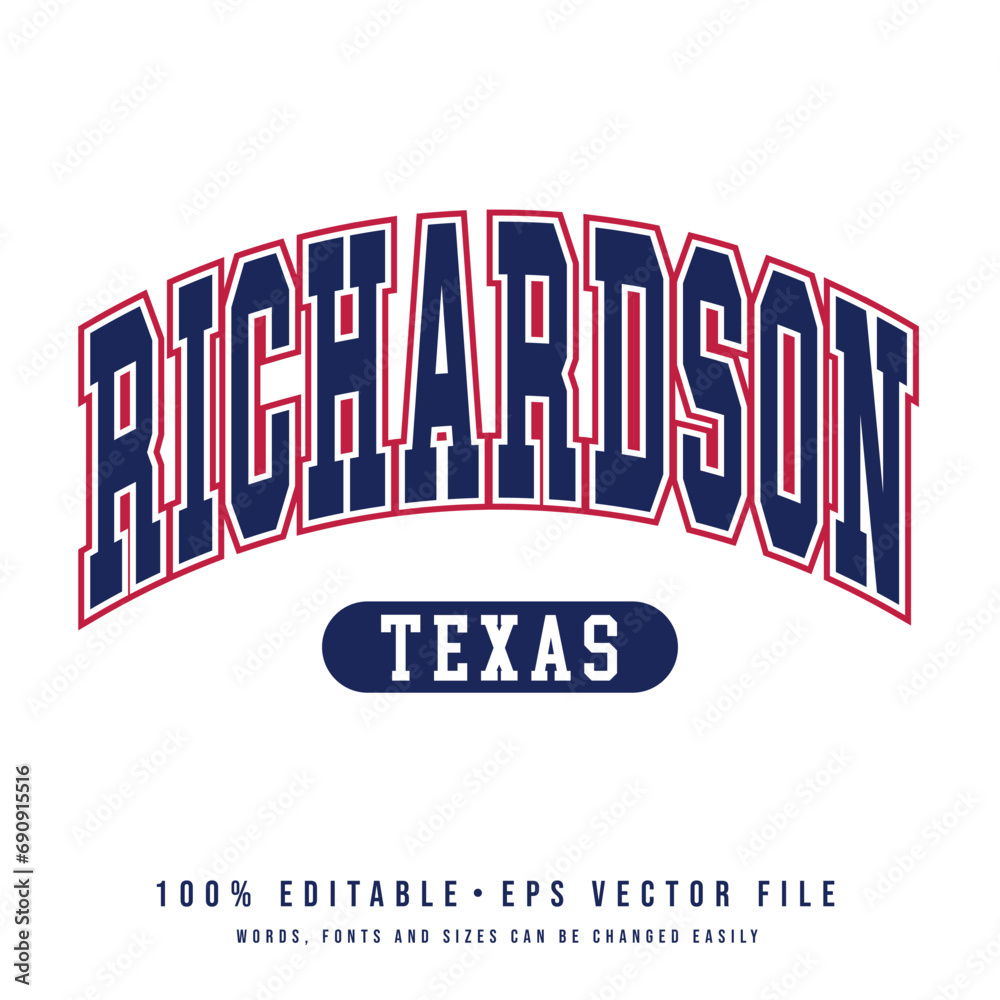 Vecteur Stock Richardson text effect vector. Editable college t-shirt ...