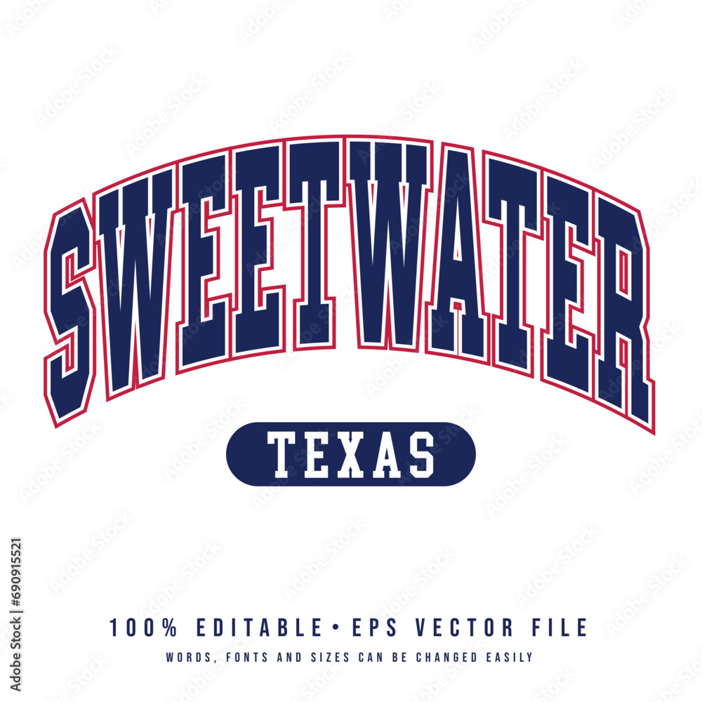 Sweetwater text effect vector. Editable college t-shirt design ...