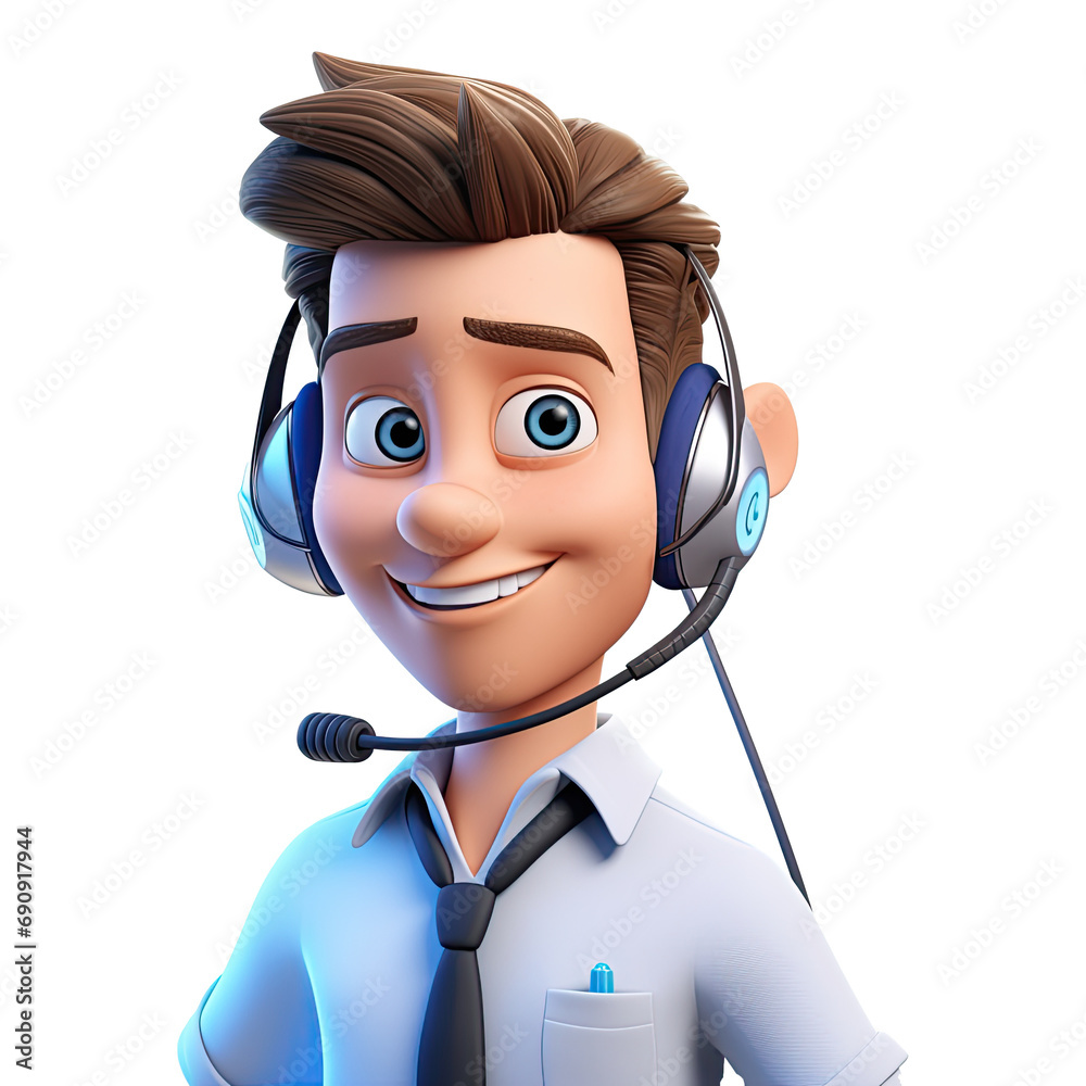 3D Cute cartoon call center character on transparent background ...