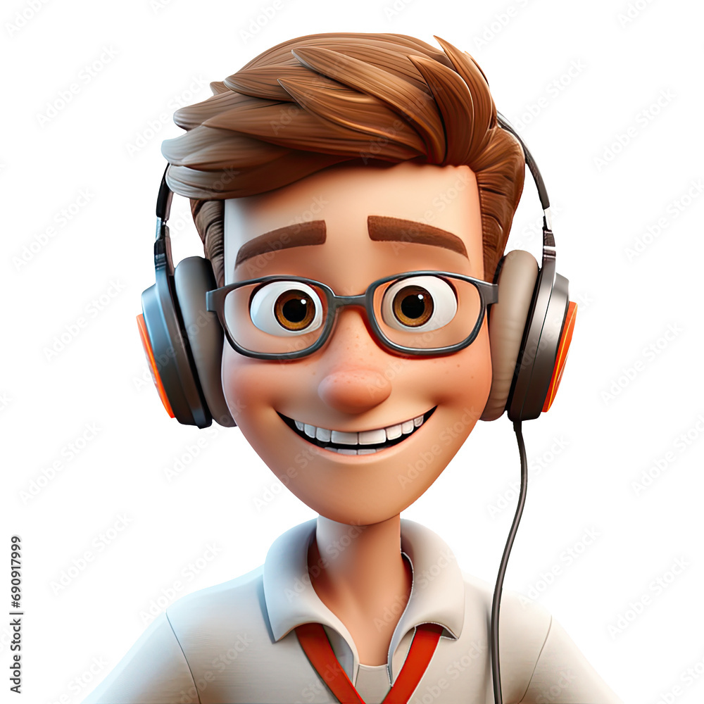 3D Cute cartoon call center character on transparent background ...