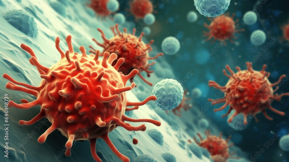 Lymphocytes Fighting Cancer Cells, Medical Illustration Featuring ...