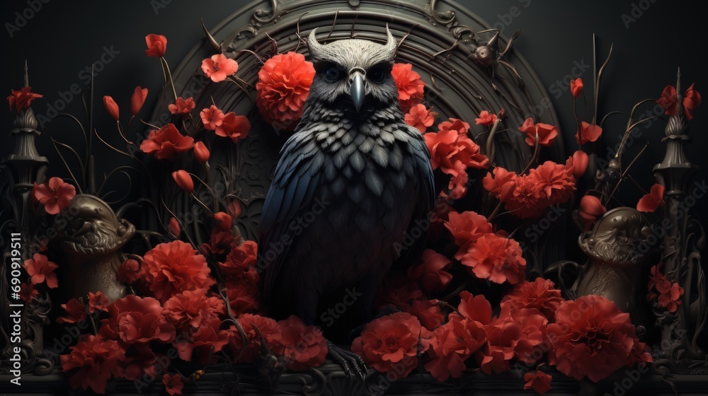 Gothic Raven Amidst Red Poppies - Dark Fantasy Art Stock Photo | Adobe ...