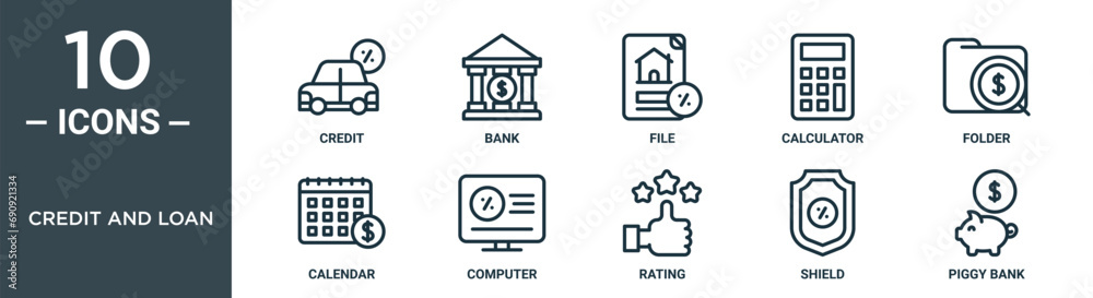 credit and loan outline icon set includes thin line credit, bank, file ...