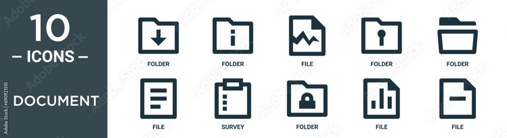 document outline icon set includes thin line folder, folder, file, folder, file, survey icons ...