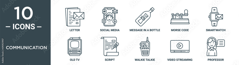 Grafika wektorowa Stock: communication outline icon set includes thin ...