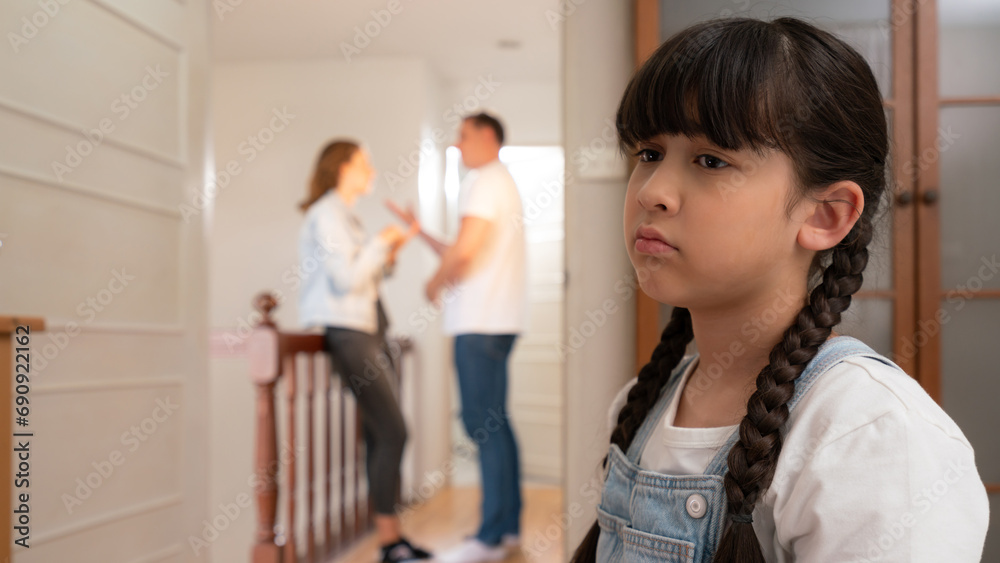 Stressed and unhappy young girl huddle in corner crying and sad while ...