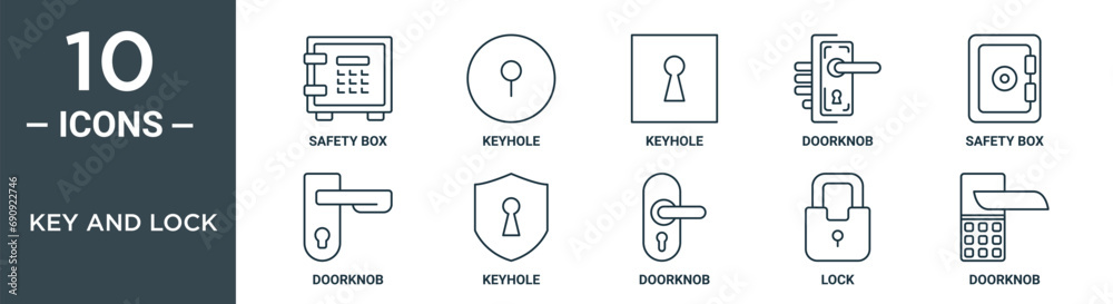 key and lock outline icon set includes thin line safety box, keyhole ...