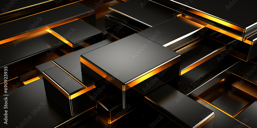 Black square background with gold outlines, solid surface modeling ...
