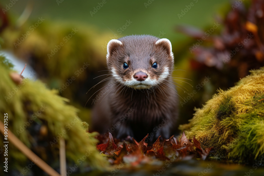 European mink. Representative of animals from the IUCN red list. Stock ...