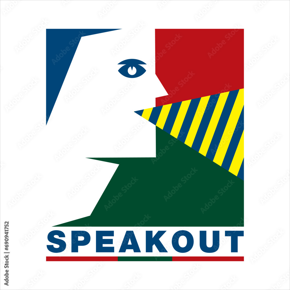 speak out loud Illustration in Bold Retro Style with a Side Face of a ...