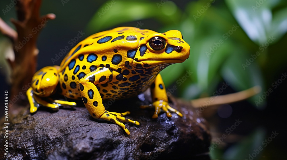Golden Poison Dart Frog in Rainforest: A vibrant golden poison dart ...