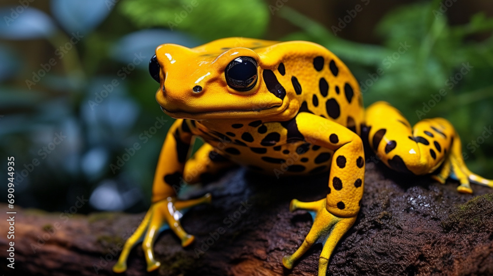 Golden Poison Dart Frog in Rainforest: A vibrant golden poison dart ...