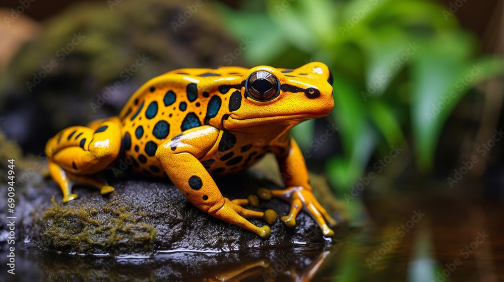 Golden Poison Dart Frog in Rainforest: A vibrant golden poison dart ...