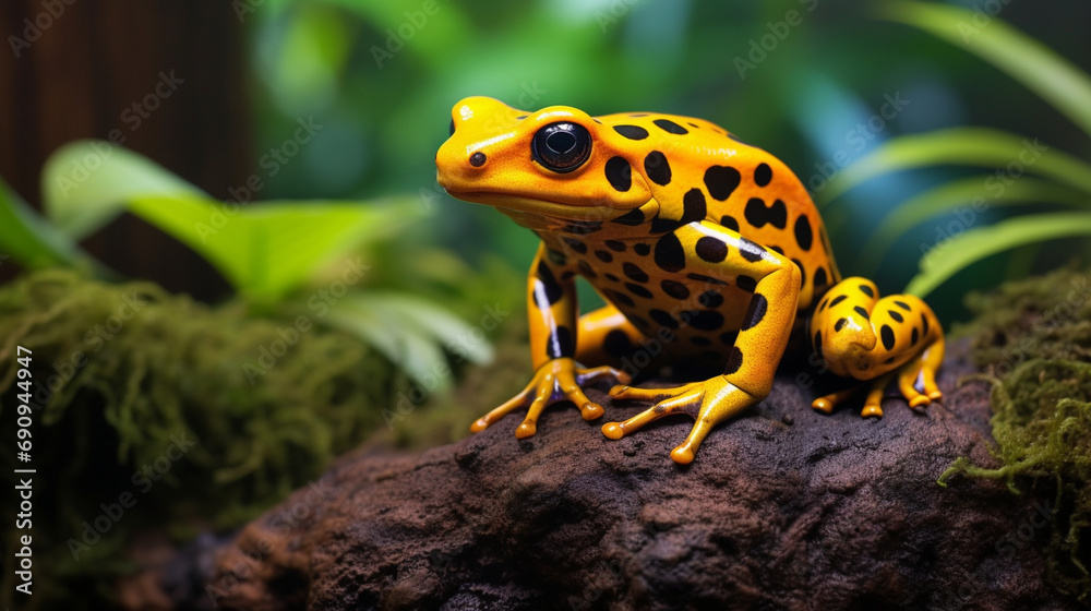 Golden Poison Dart Frog in Rainforest: A vibrant golden poison dart ...