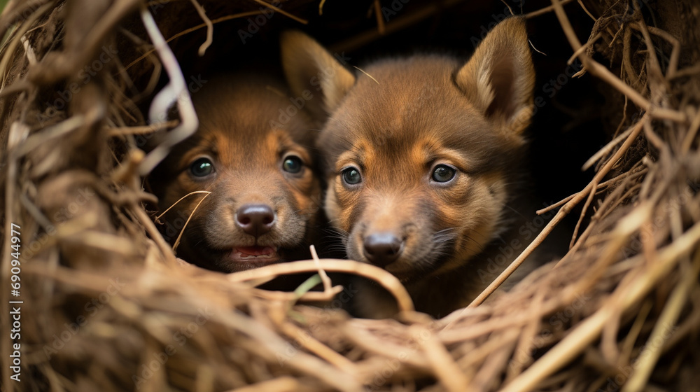 Red Wolf Pup Playtime: Endearing red wolf pups engaged in playful ...