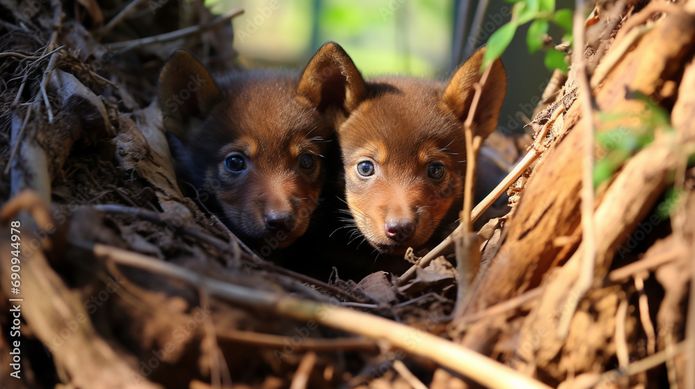 Red Wolf Pup Playtime: Endearing red wolf pups engaged in playful ...