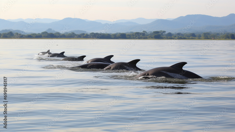 Irrawaddy Dolphin Pod in River: An Irrawaddy dolphin pod swimming ...