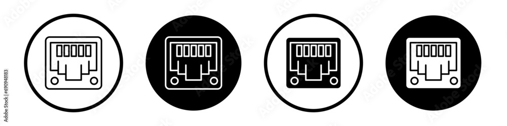 TCP icon set. equipment ethernet lan port vector symbol. networ fiber ...