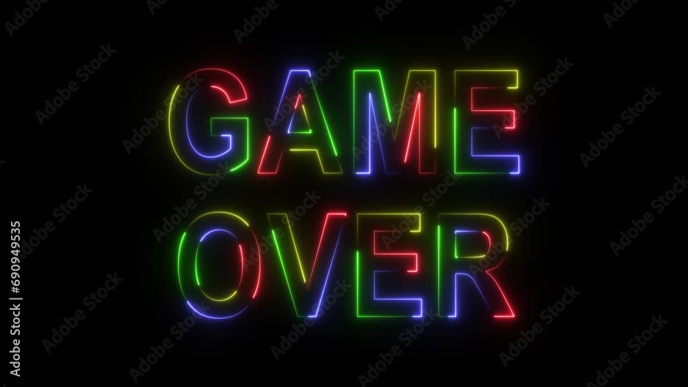 Loop Game Over, You win, Level up neon glow text effect illustration on ...