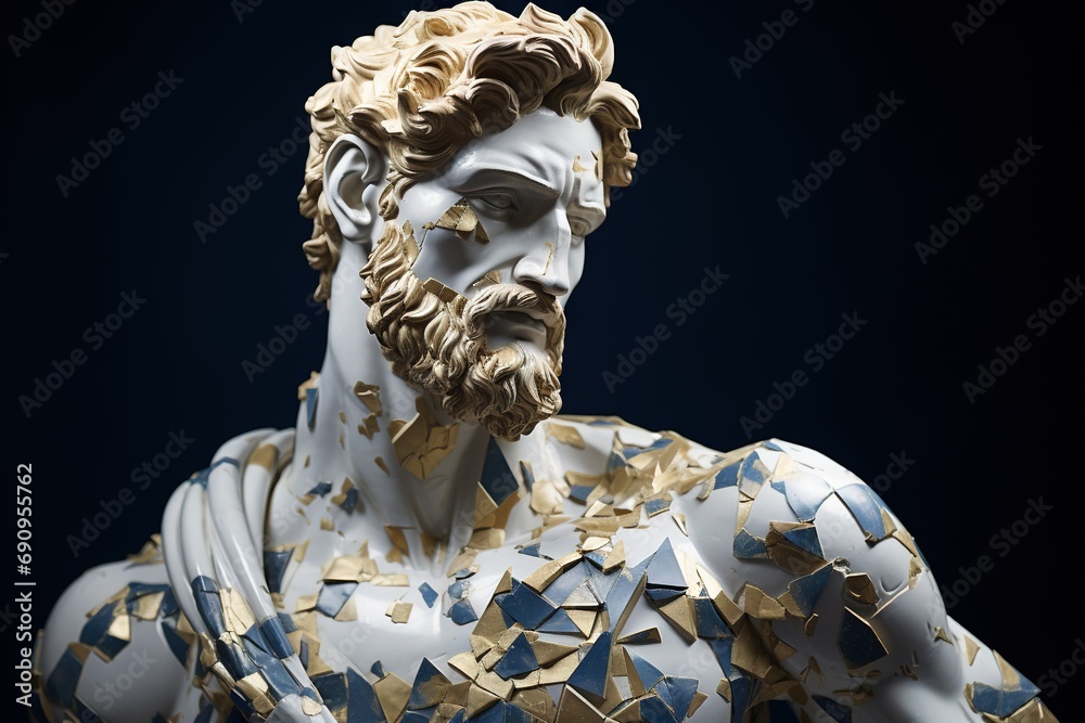 A abstract stoic marble sculpture, statue, bust of a ancient roman ...