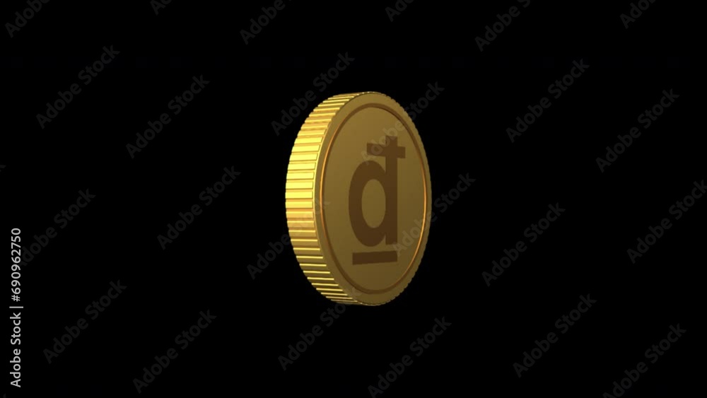 3D Animation of Spinning gold coin with Vietnam currency symbol "Dong ...