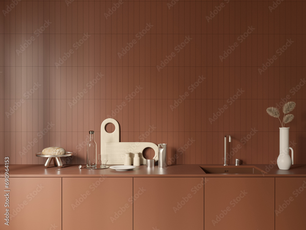 Modern terracotta kitchen close up design with sink and decor ...