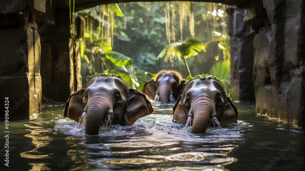 Elephant Spa Under Waterfall: A breathtaking image of elephants ...