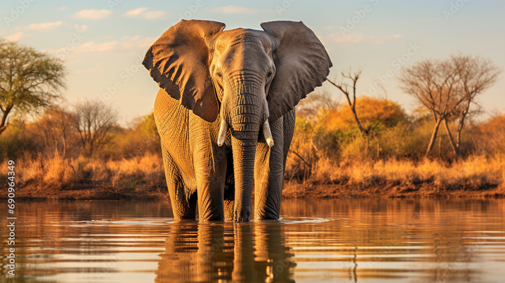 Elephant Elegance in Reflection: A reflective moment as an elephant ...