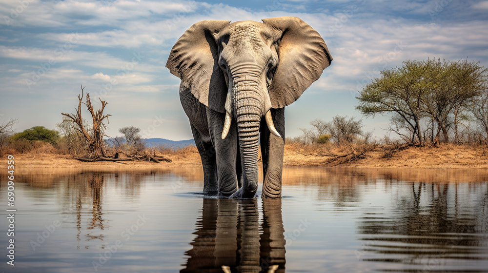 Elephant Elegance in Reflection: A reflective moment as an elephant ...
