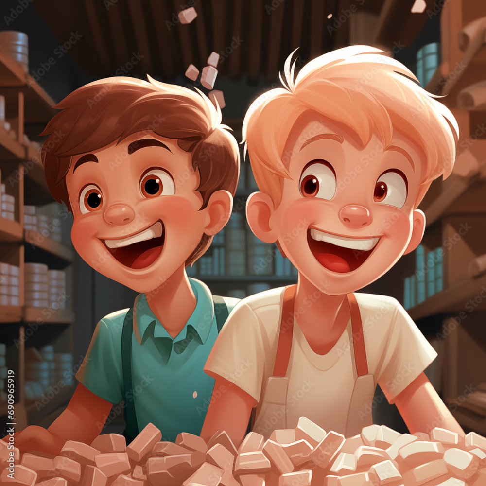 Happy two friends smiling with dark and blond hairs in a library Stock ...