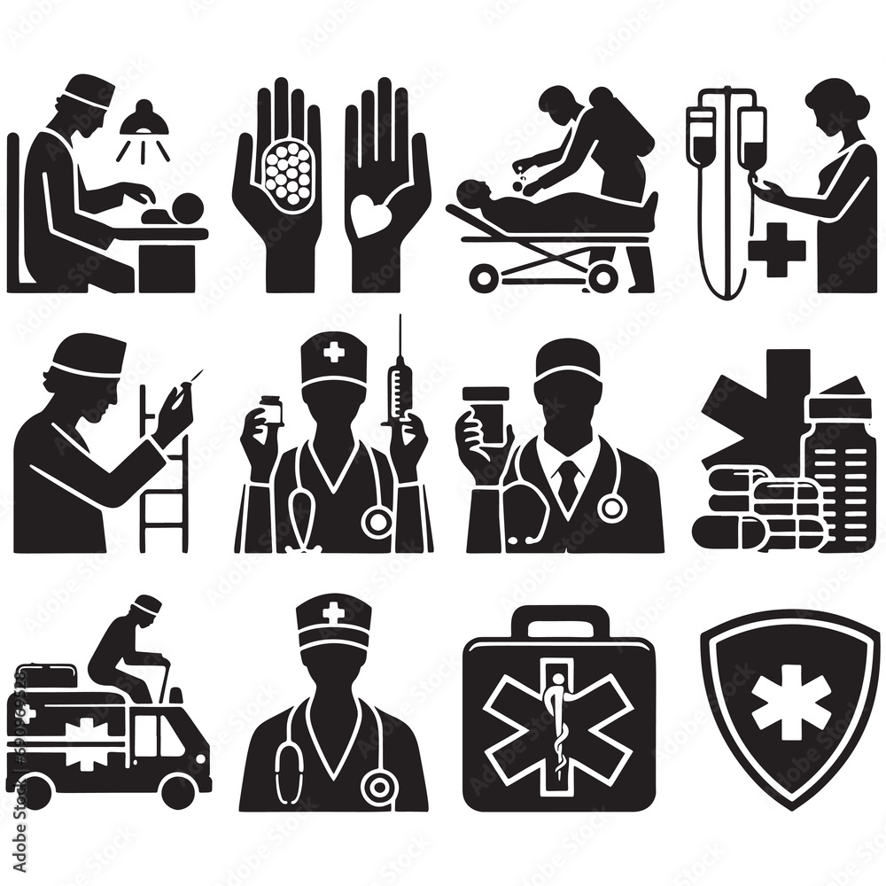 Vector icons silhouettes signs symbols of medical professionals ...