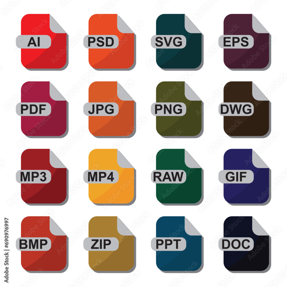 File format icon set. Popular files format and document. Format and ...