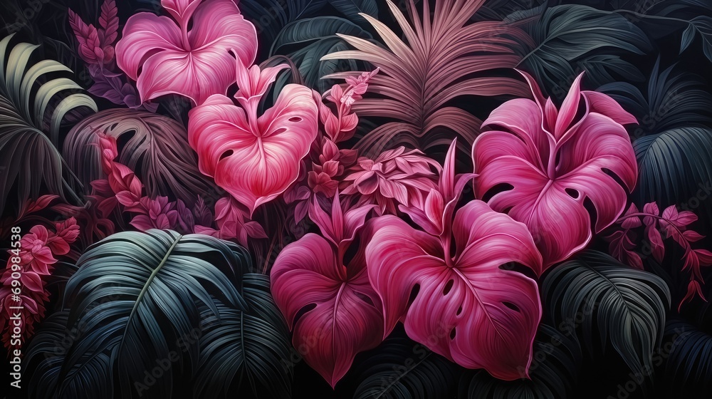 Vintage Background with Jungle Pattern Wallpaper. Tropical Forest, Palm ...