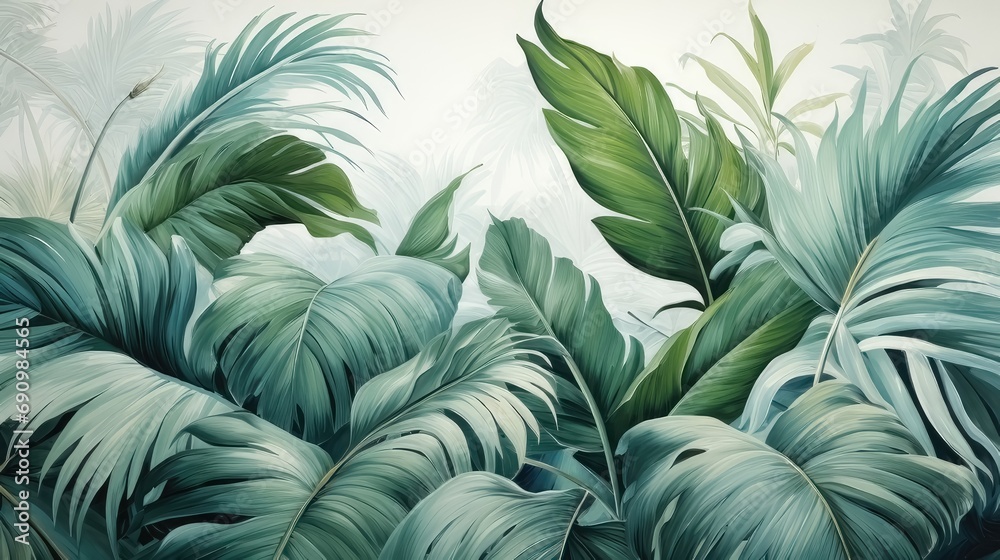 Vintage Background with Jungle Pattern Wallpaper. Tropical Forest, Palm ...