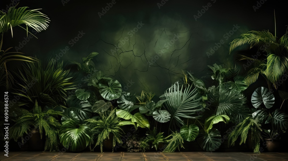 Vintage Background with Jungle Pattern Wallpaper. Tropical Forest, Palm ...