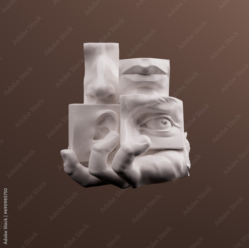 Five human senses concept: smell, touch, sight, taste, hearing. 3d ...