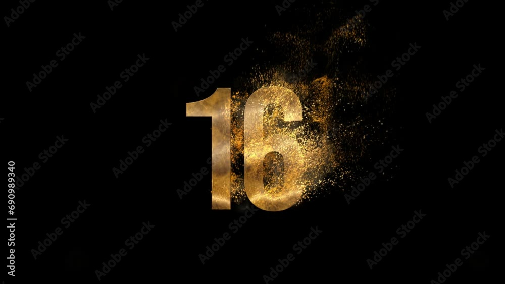 Vidéo Stock Golden number 16 from particles, numbering, sixteen, golden ...